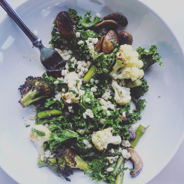 Kale Salad with Roasted Cauliflower and Broccoli - plant-forward living